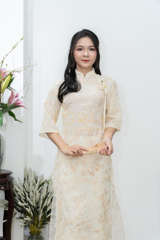 Áo Dài Bưng Mâm Kem Gấm Suôn CNBT-KGS14 - Tài Lộc Wedding